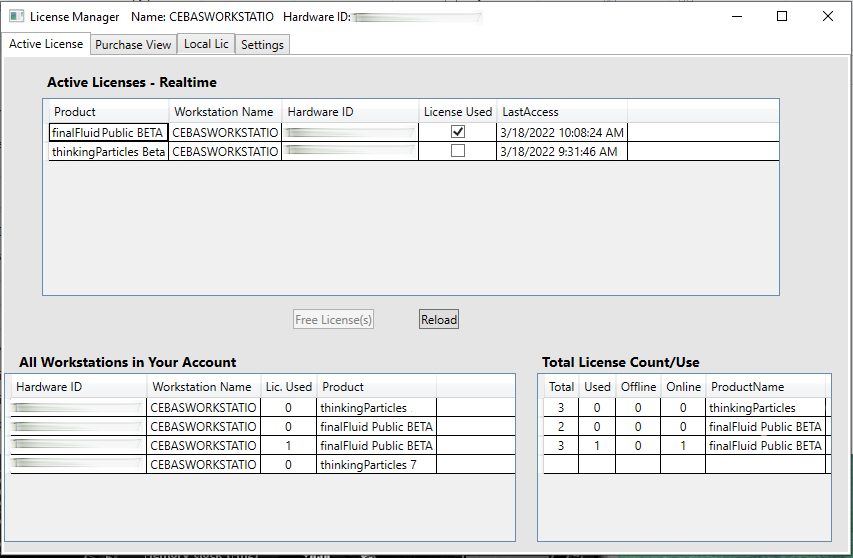 Active License Tab [thinkingParticles 7.4 Manual]